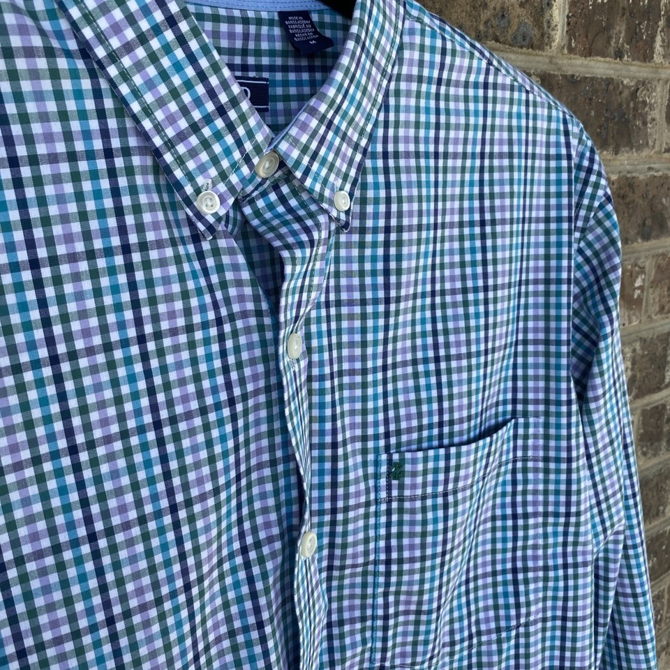 IZOD Men's Purple Green Blue Plaid Button Down Long Sleeve Shirt M Non-Iron | eBay