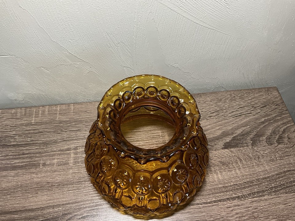 Vintage MCM L.E. Smith AMBER Glass Moon & Stars Lamp Shade 6.75” Fitter ...