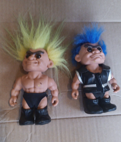 Lot Of 2 VTG Russ Doomslayer Troll Dolls Leather Yellow Blue 90s 1993 ...