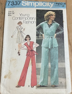 Vintage Simplicity Front Wrap Jumper or Top and Pants Pattern 7337 Size ...
