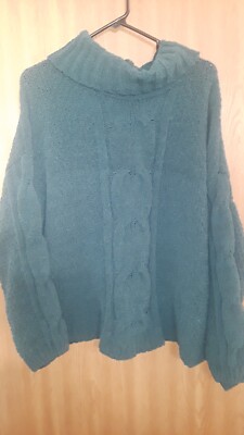 Seven7 Sweater Womens X Large Teal Chenille Chunky Turtleneck Balloon ...