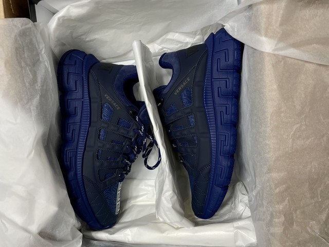 Versace Men's Blue Trigreca Monogram Leather Sneaker Shoes Size US 9 EU ...