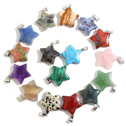 25mm Natural Stone Healing Star Pendants Reiki Crystal Gemstone Beads ...