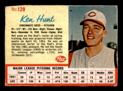 1962 Post Baseball #129 Ken Hunt VG *e2 | eBay