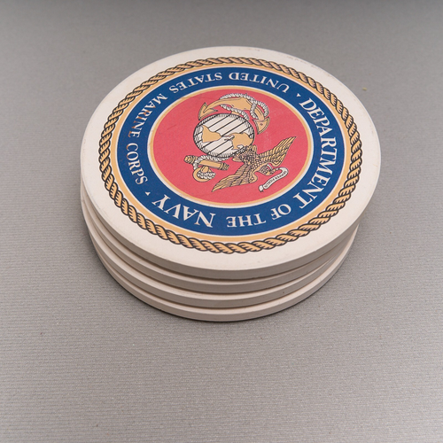 US Navy Marine Corps Coasters Set of 4 Stone Cork Back 4" Round | eBay