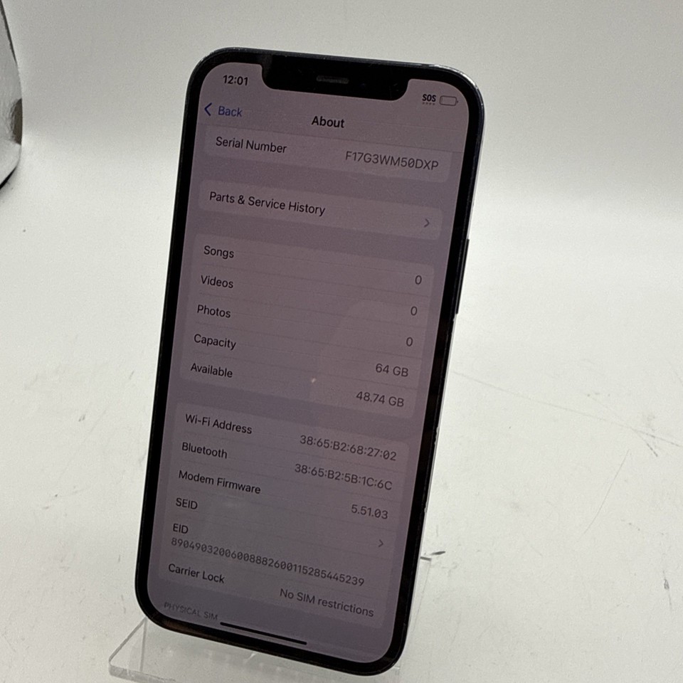 Apple iPhone 12 64GB Black (Unlocked) Working - Cracked Back Glass (GT8 ...