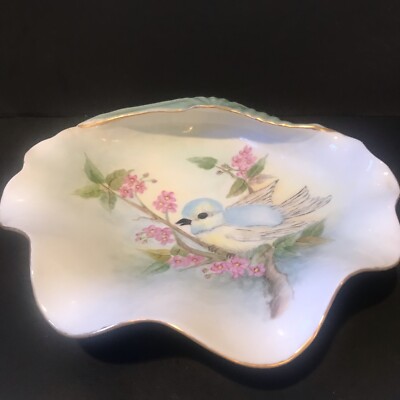 Vintage Hand Painted Blue Bird Shell Shape Ceramic Bowl 1965 Signed | eBay