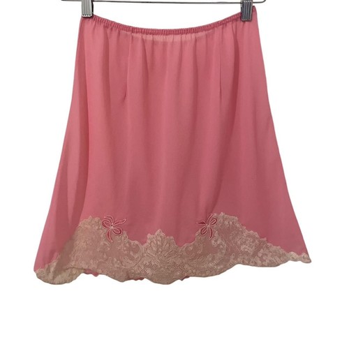 60s 70s vintage pink nylon short half slip bows lace coquette women's ...