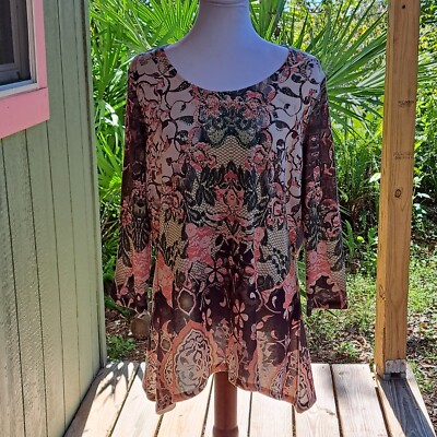 One World Top Womens 1X Greens Pinks Embellished Tunic Length NWT | eBay