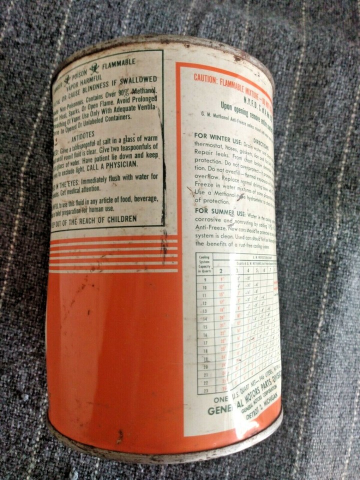 VINTAGE GM CHEVROLET CAN ANTI FREEZE CAN | eBay