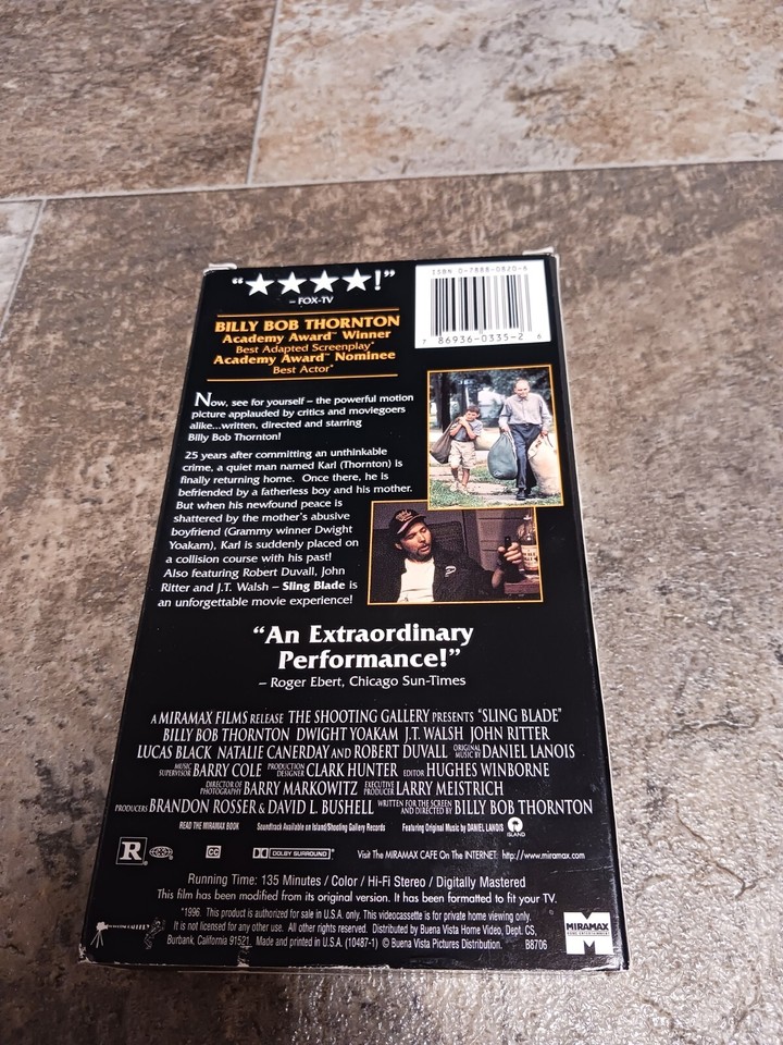 1996 Vintage Sling Blade Movie VHS Tape Billy Bob Thornton Dwight ...