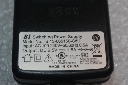 BI AC Power Supply Adapter Model: BI13-065150-CdU Output: 6.5V DC 1.5A ...
