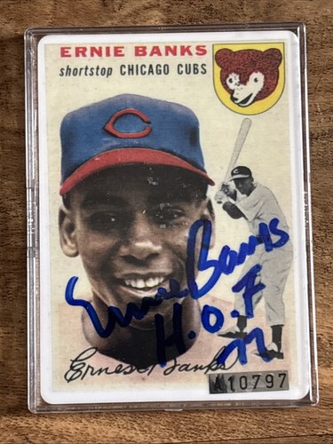 3x 1954 Topps #94 Ernie Banks RC Signed/Inscribed Porcelain Reprint Set ...