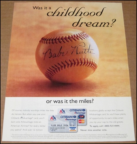 1997 Citibank AA Credit Card Print Ad Advertisement Babe Ruth Signed ...