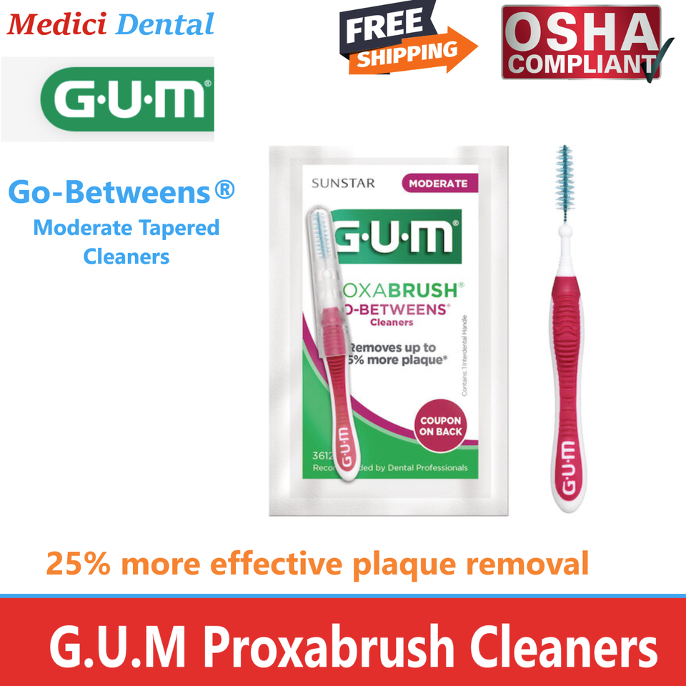 GUM Proxabrush Go-Betweens Cleaner Angled Interdental Brushes Plaque ...