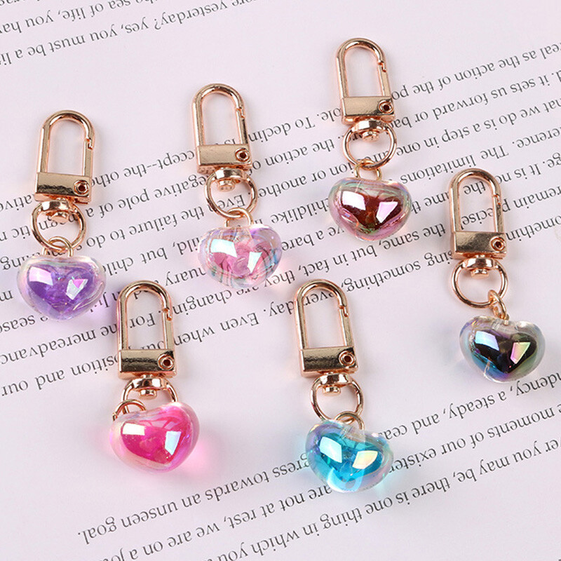 Shiny Acrylic Heart Keychain Bag Accessories Keyring Love Pendant Key ...