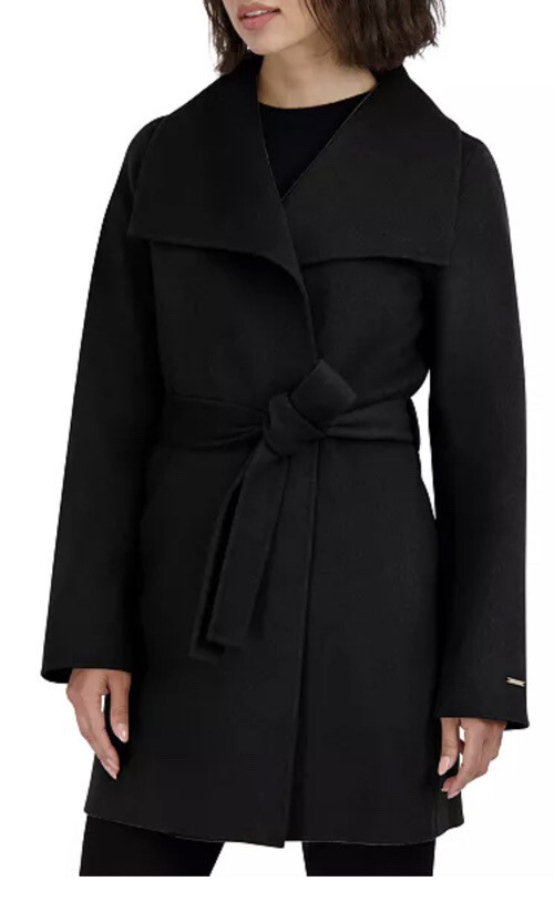 TAHARI Women's Double Face Wool Blend Wrap Coat with Oversized Collar X Small | eBay