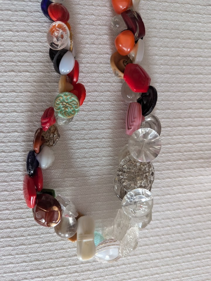 Handmade 28" Necklace Vintage Glass Shank Buttons 140 Graduated Sinew ...