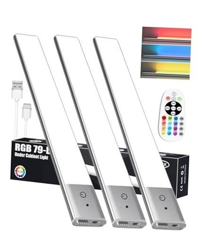 79-LED Under Cabinet Lighting, RGB & 1500mAh Rechargeable Under Remote ...