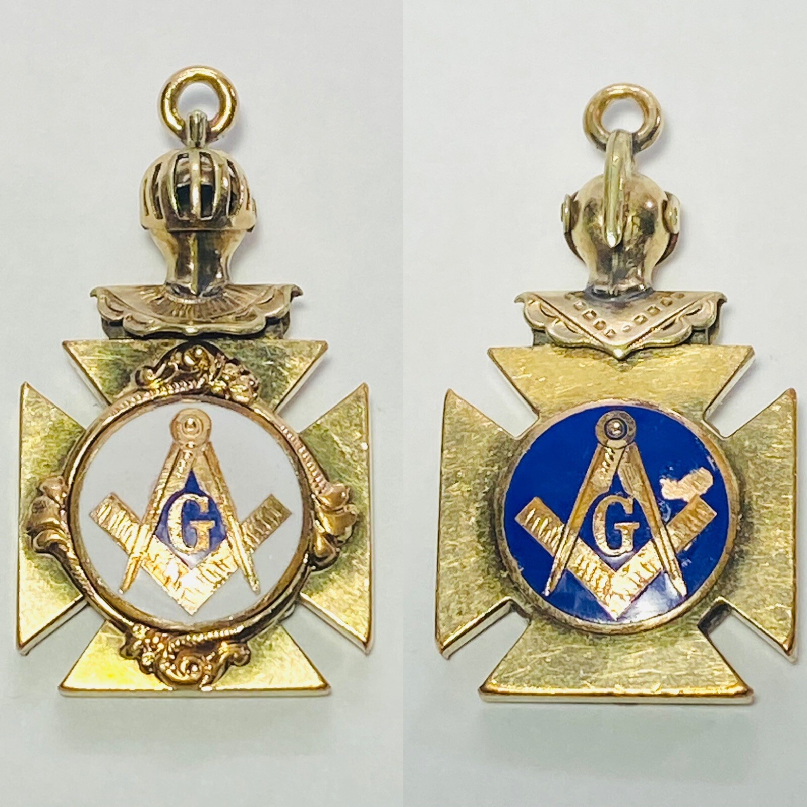 10K Yellow Gold Enamel Freemason Masonic Knights Templar Medal Pendant ...