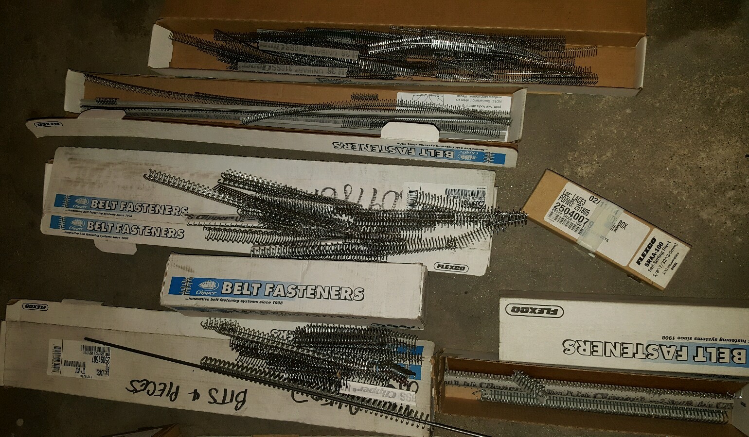 FLEXCO ALLIGATOR LACING AND BELTING HUGE LOT OF MISCELLANEOUS PARTS AND ...