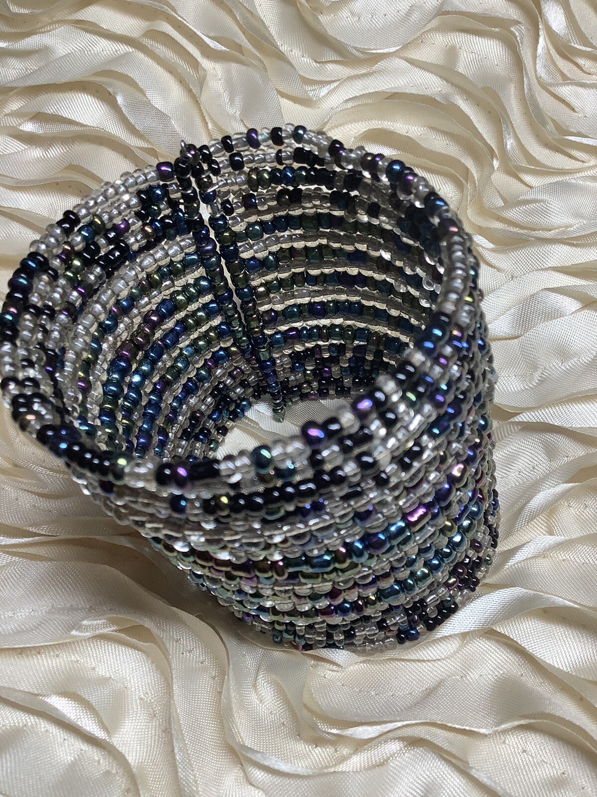 Rainbow Wide Seed Bugle Bead Memory Wire Wrap Cuff Br… - Gem