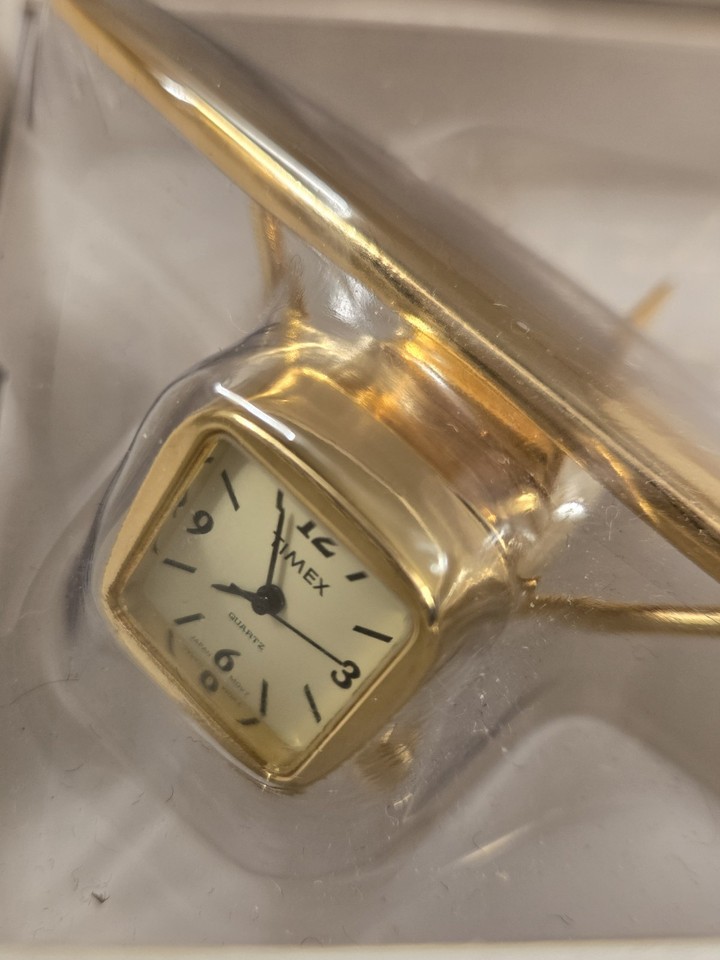 Vintage TIMEX Mini Collectible Airplane Clock Goldtone NOS Original Box ...