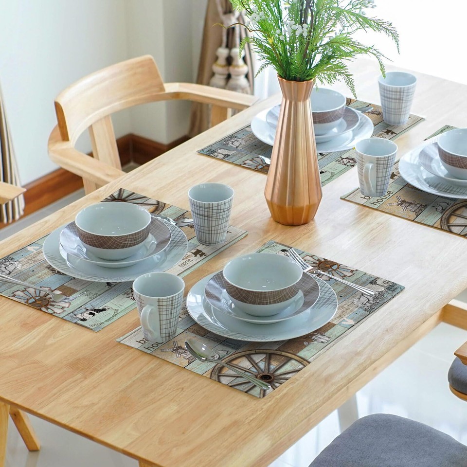 Farmhouse Animal Farm Placemats Set of 4 Retro Rustic Barn Teal Green ...