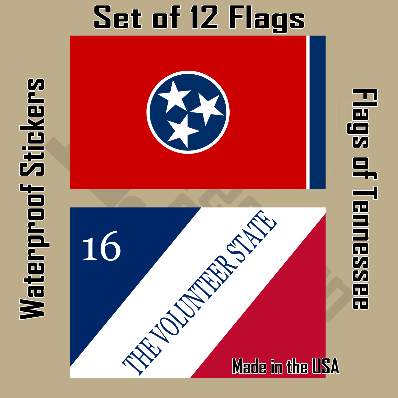 set of 12 Tennessee State Flags 6" Stickers 2 Styles Waterproof Old ...