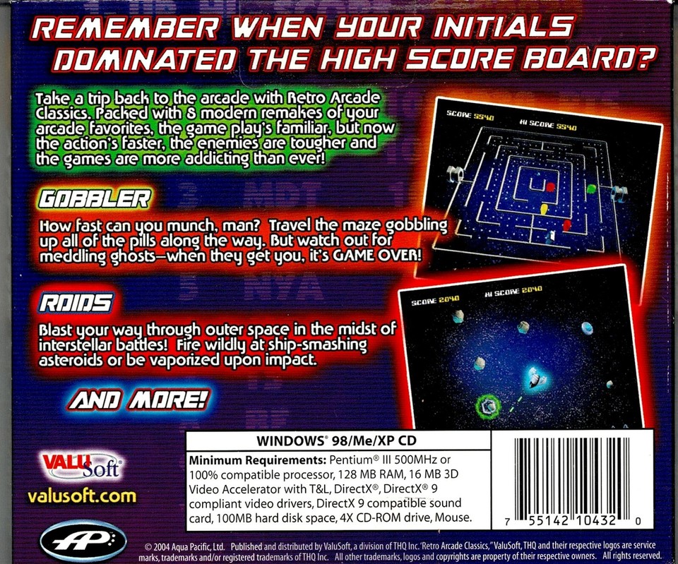 Retro Arcade Classics Pc New XP 8 Games Laser Bubble Hopper Bounce ...