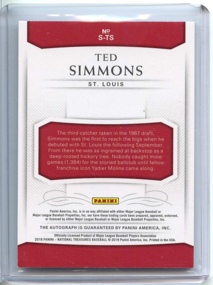 Ted Simmons 2018 National Treasures Autograph/25 HOF Auto SP St.Louis ...