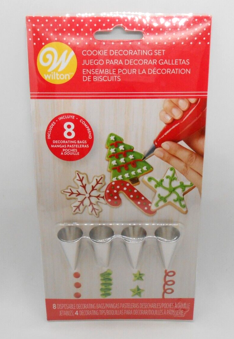 Wilton New Cookie Decorating Set 12pcs 8 Decorating Bags 4 Design Tips ...