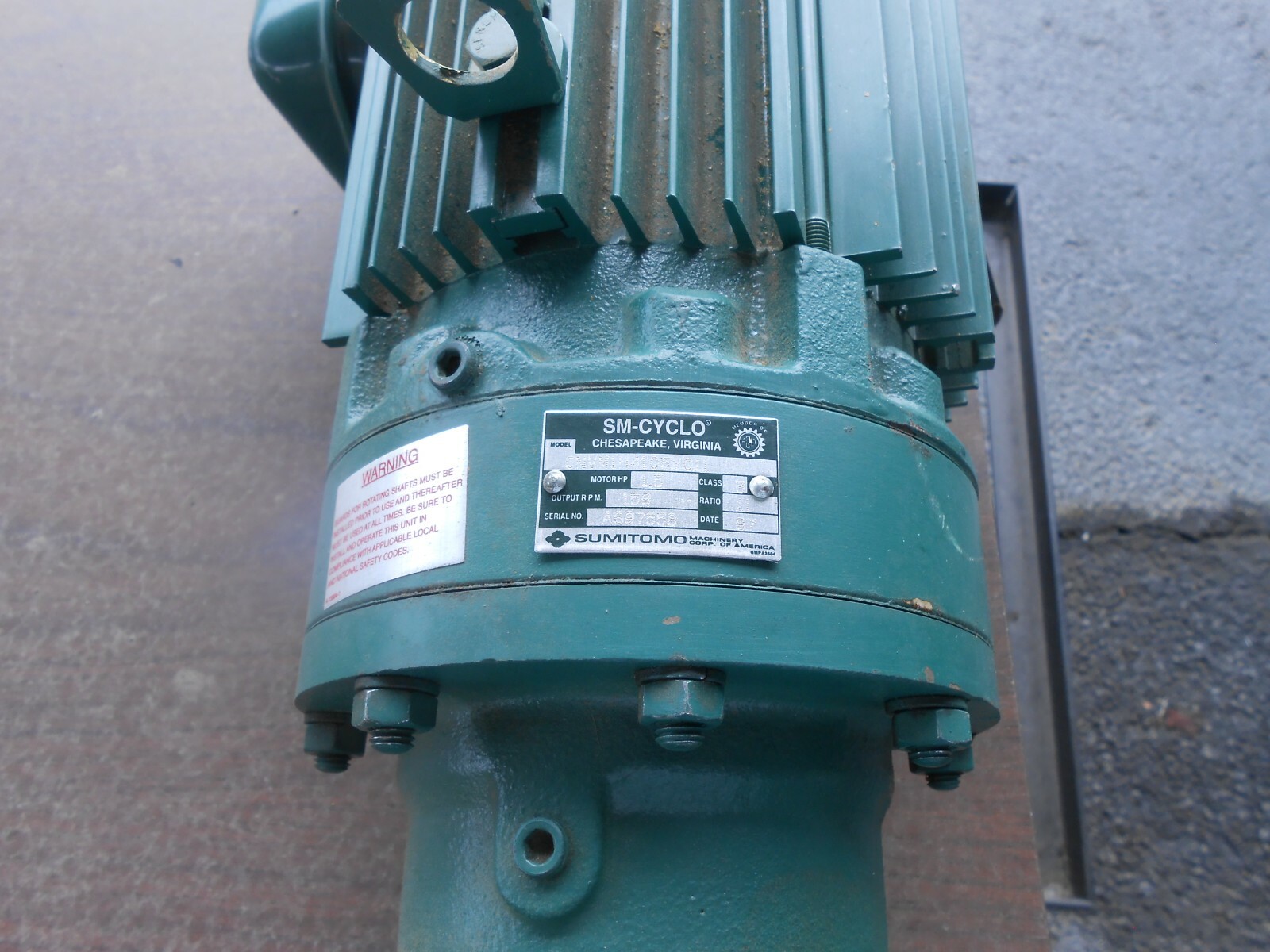 SUMITOMO SM-CYCLO INDUCTION MOTOR CNVM1-5097-11 1HP 3PH 4P RATIO- 11 ...