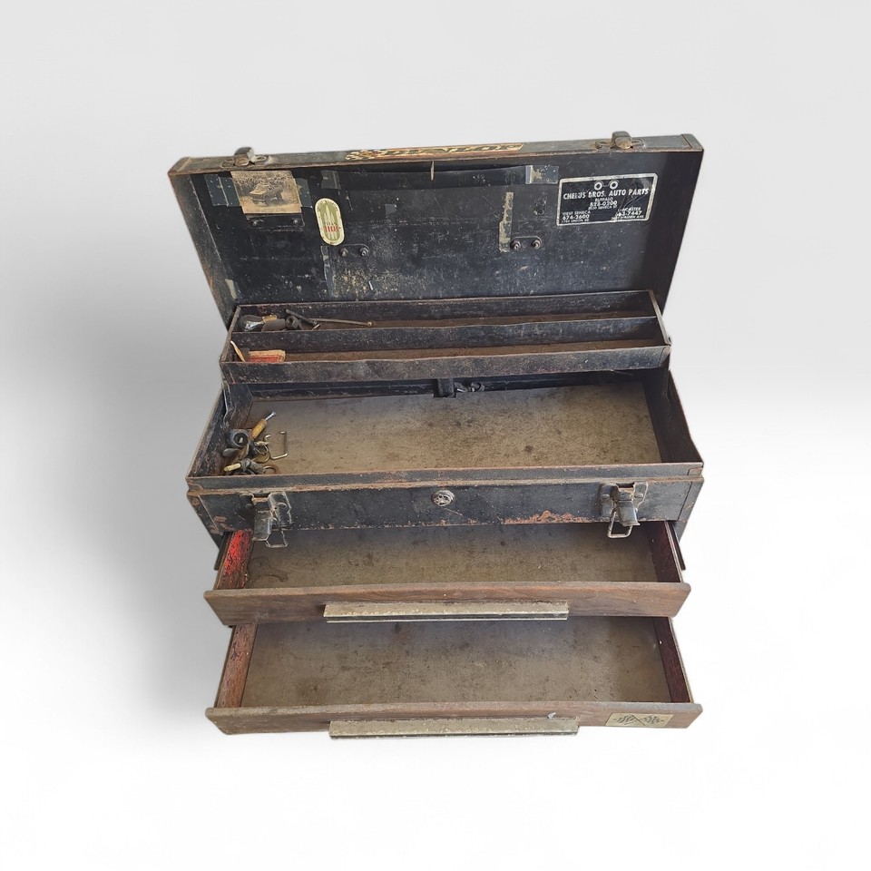 Rusty 70s Sears Craftsman Metal Wood Grain RALLY Racing Tool Box ...