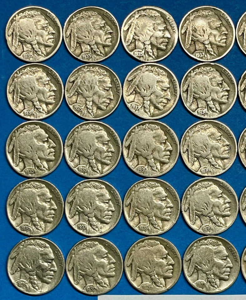 FULL DATE Buffalo Nickels Roll Lot of 40 Coins Dated from 1924 to 1937 ...