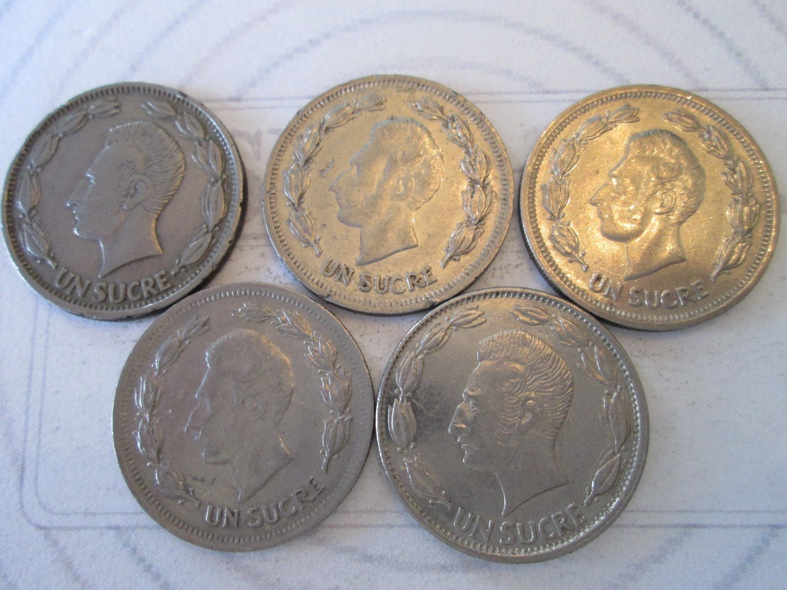 SET 5 COINS UN SUCRE! Vintage ECUADOR coin: copper/nickel 1964 74 77 80 ...