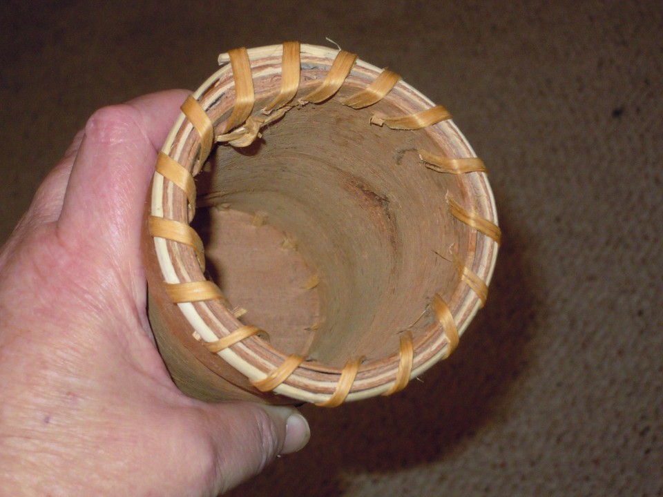 Vtg Birch Bark Porcupine Quill Basket Canister Jar Handmade Bird NW ...