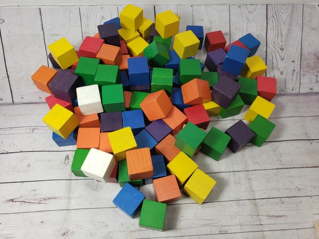 1 INCH kids COLORED WOOD CUBES lot of 94 wood cube red green orange ...
