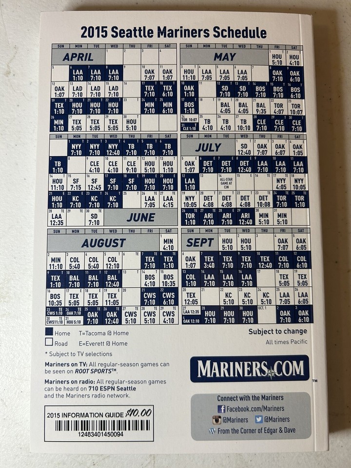 2015 Seattle Mariners MLB Baseball Media Guide Info and Record Book ...