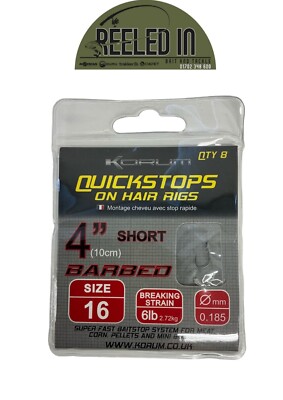 KORUM QUICKSTOPS ON HAIR RIGS 4" size 16 barbed - 6lb hooklength | eBay UK