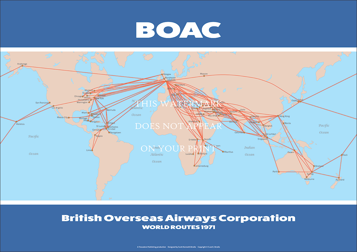 BOAC World Routes Map 1971 A3 Art Print – Global Network – 59 x 42 cm ...