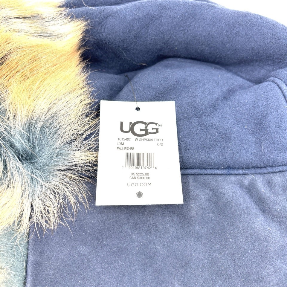 Ugg Sheepskin Trapper Hat Blue Leather Rabbit Fur One Size | eBay