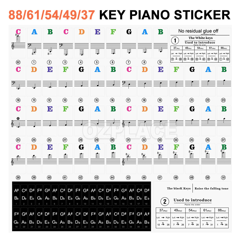 5 in 1 Universal Piano learner Sticker 54/61/88 Key Note Music Keyboard ...