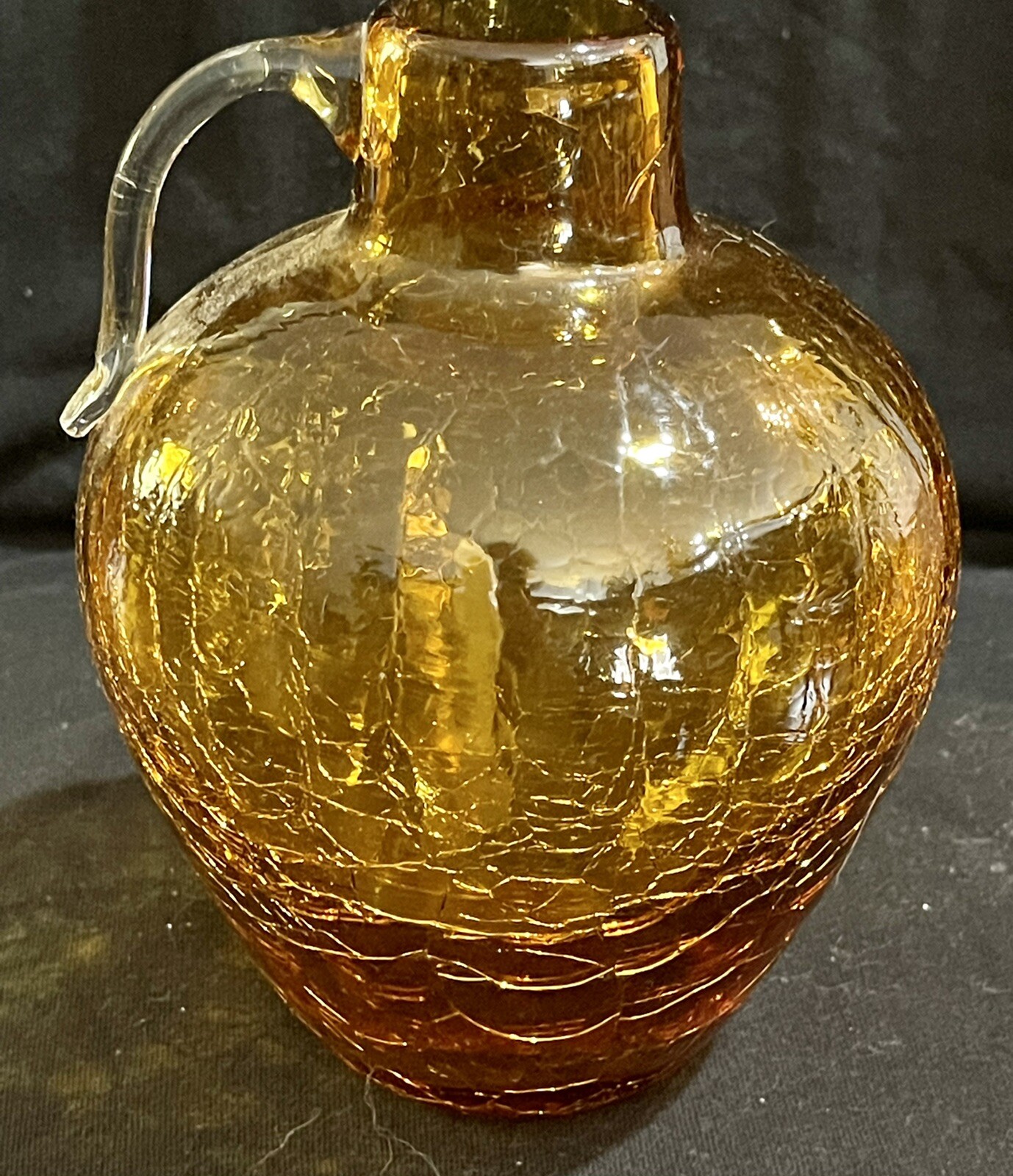 Blenko Amber Crackled Hand Blown pitcher With Clear Handle | eBay