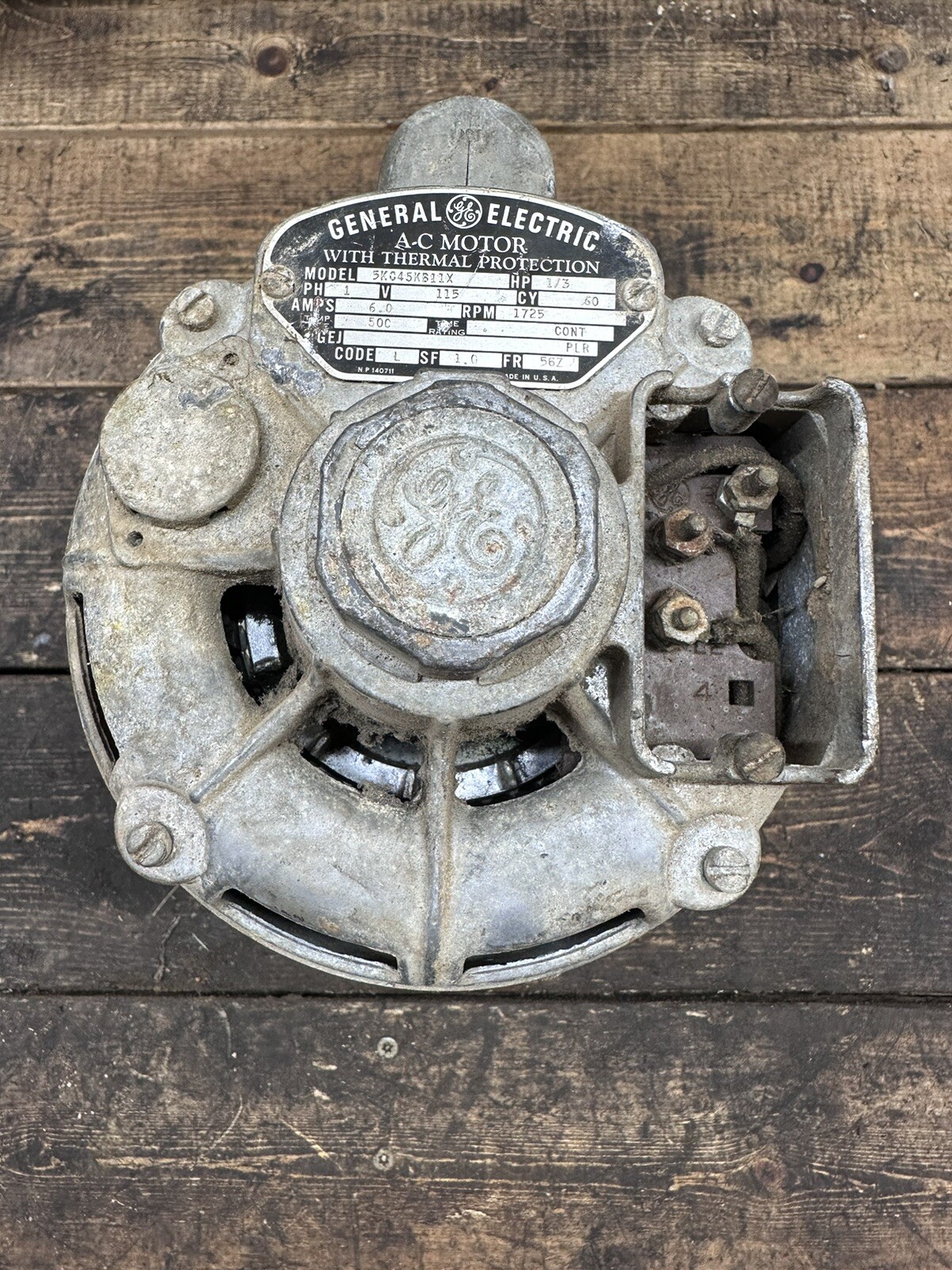 GE General Electric 5KC45KB11X AC Motor 1/3Hp 1725 RPM 6A 115V 1PH ...