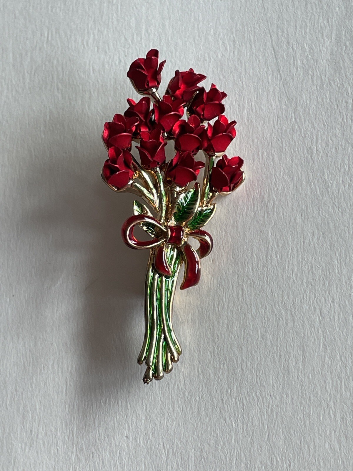 Vintage Avon Red Rose Bouquet Brooch - Gem