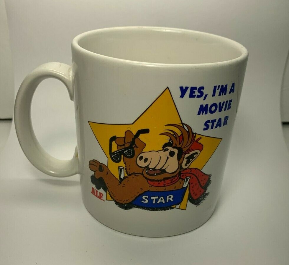 Vintage 1987 ALF White 80's Coffee Mug Yes I’m A Movie Star Alien ...