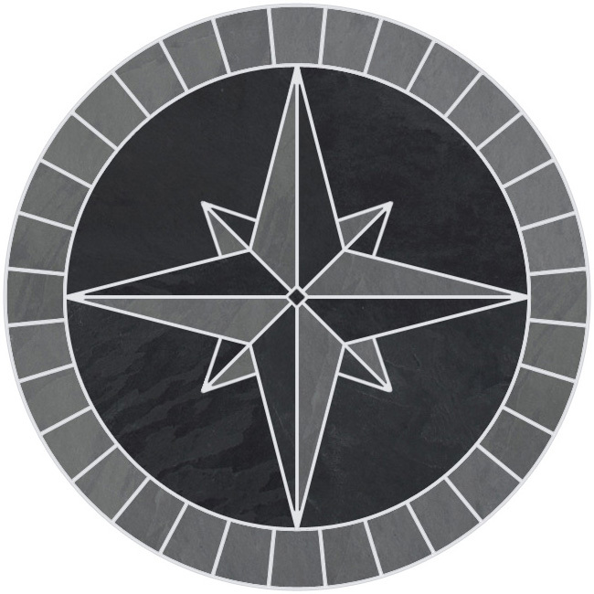 16" Tile Mosaic Medallion Mariners Compass Gray Black Slate Backsplash ...