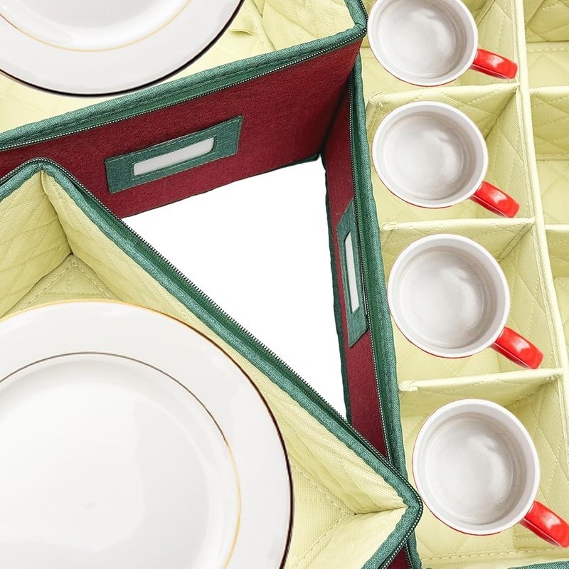 Quilted Moving Boxes Set W/ Felt Plate Dividers & Mug Storage Container ...