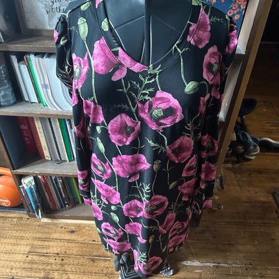 Lularoe black & purple poppies L Ava long sleeve shirt dress | eBay